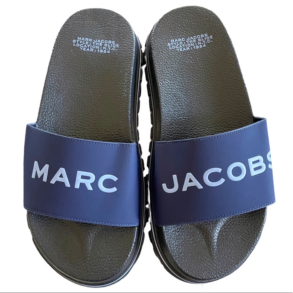 Marc Jacobs Lug Sole Logo Slides Navy New 37 - Gem